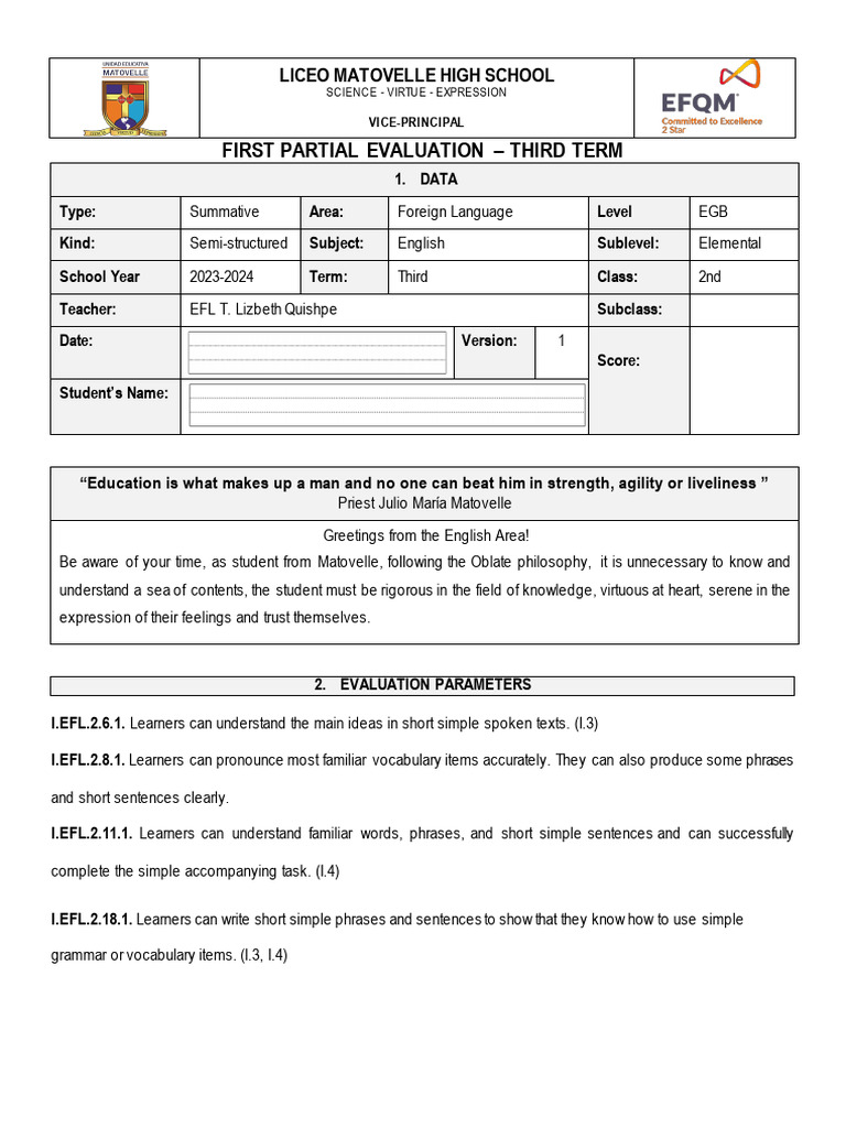 Third Term - First Partial Evaluation 2nd | PDF | English As A Second Or Foreign Language ...