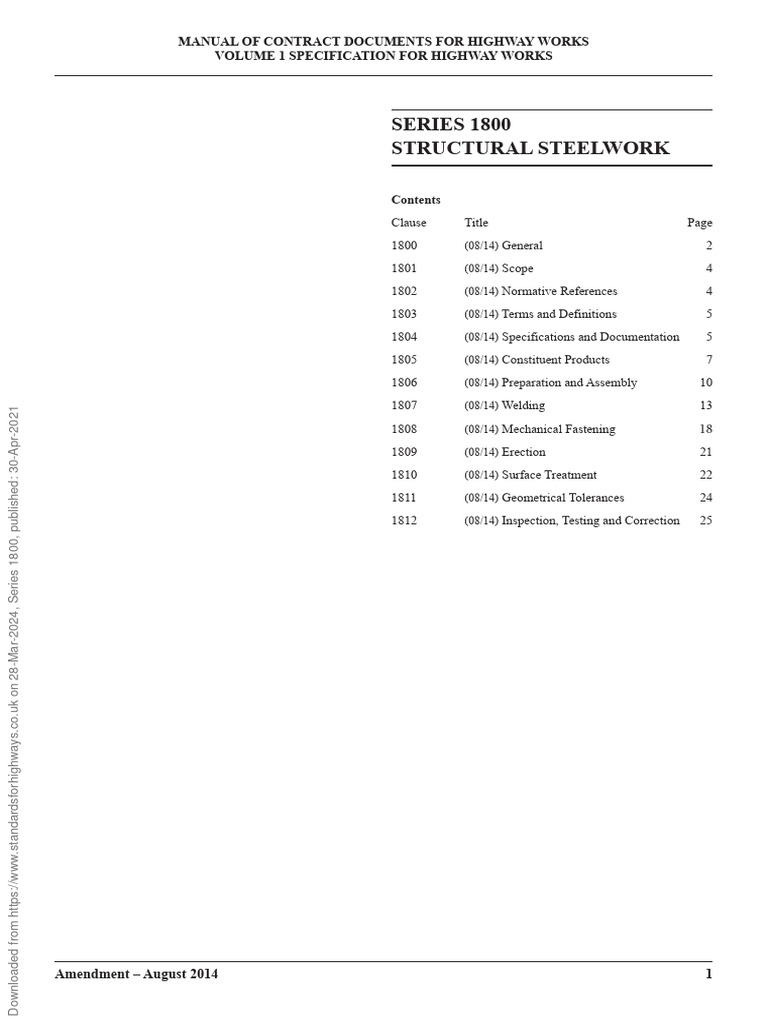 SHW Series 1800 Structural Steelwork - April 2021 | PDF | Structural ...