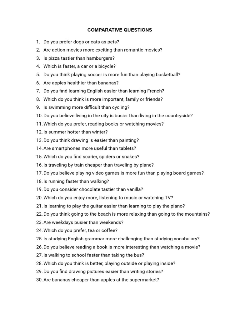 A2 Comparative Questions | PDF