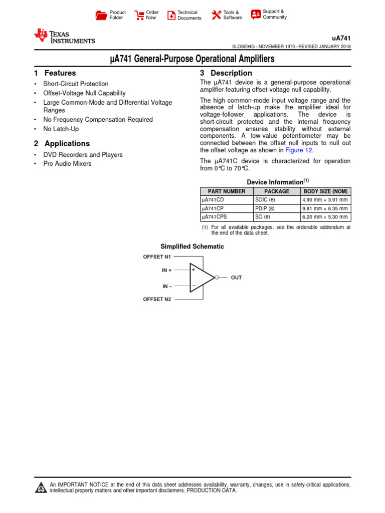 Ua 741 | PDF | Amplifier | Electrical Resistance And Conductance
