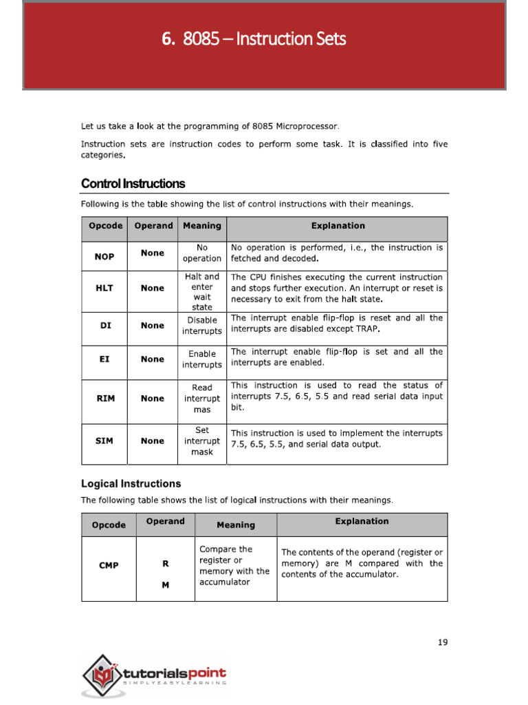 Instruction Set 8085 | PDF