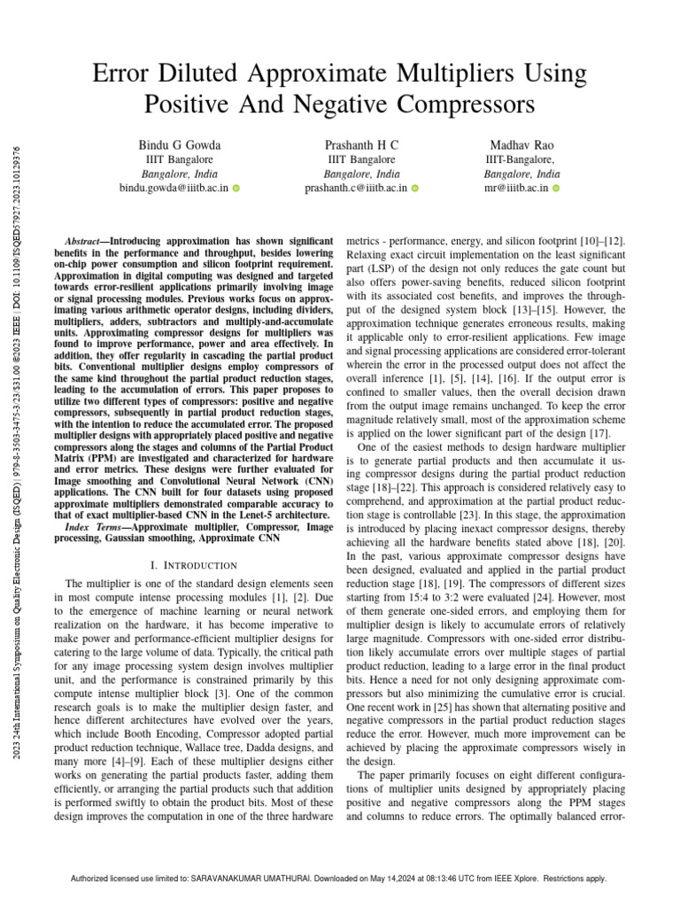 Error Diluted Approximate Multipliers Using Positive and Negative Compressors | PDF | Computer ...