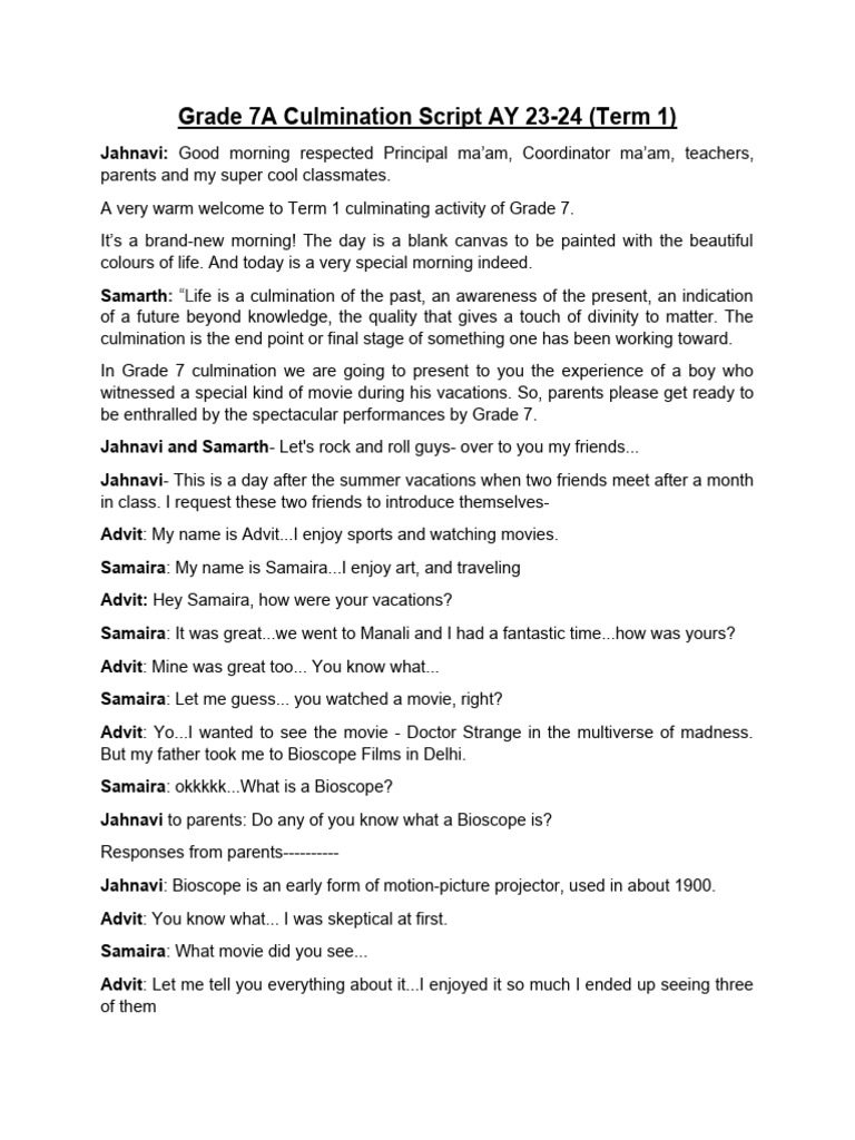 Grade 7A Culmination Script AY 23-24 | PDF | Ion | Sodium