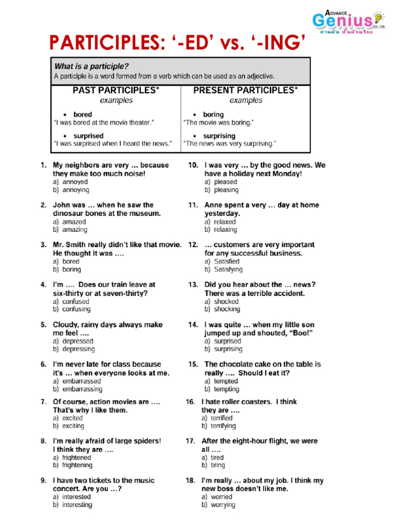 Participle Ed Ing | PDF