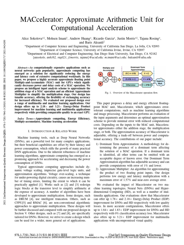 Efficient Approximate MAC Unit for GPUs | PDF | Deep Learning | Multiplication