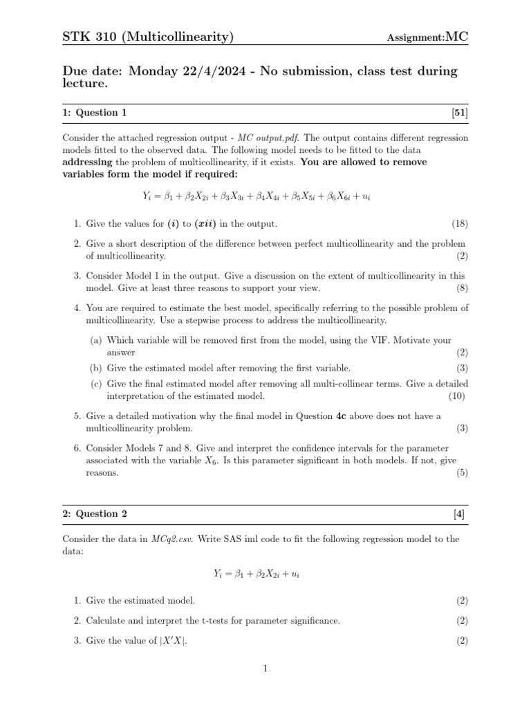 Asg MC | PDF | Multicollinearity | Regression Analysis