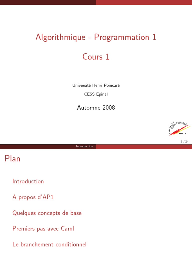 Cours 1 | PDF | Programme informatique | Programmation