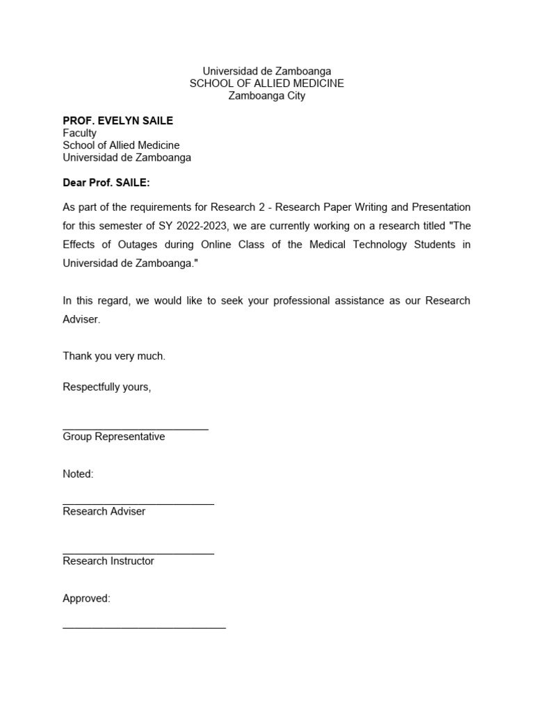 Research - Letter For Adviser Example | PDF