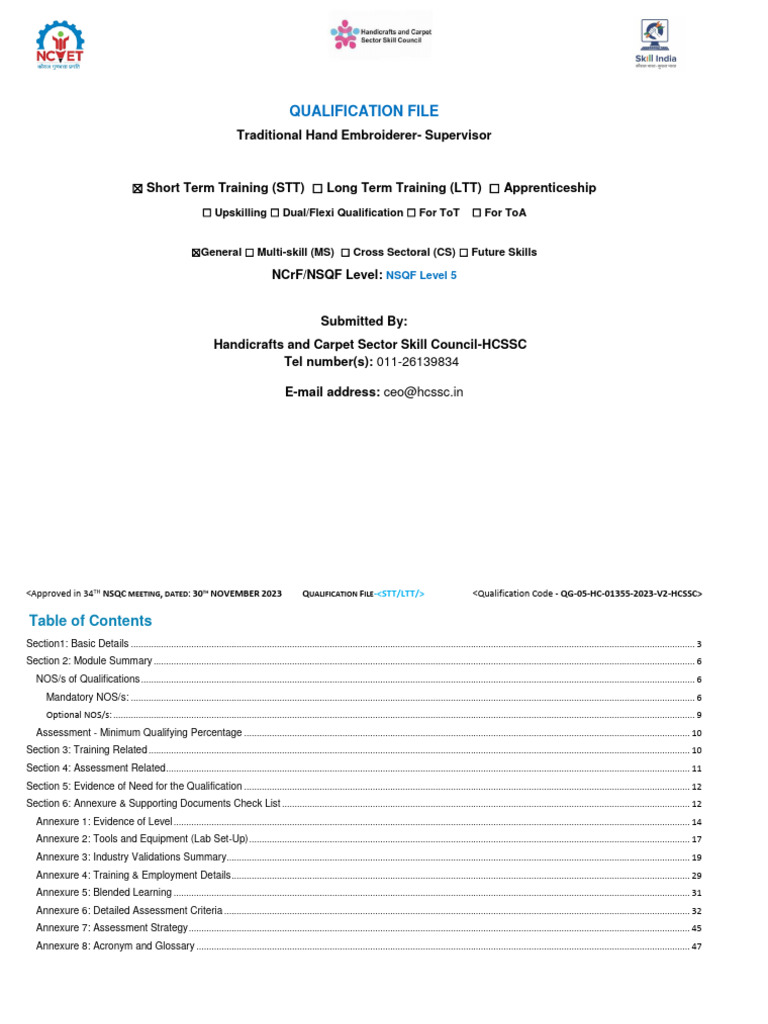 QF - Traditional Hand Embroiderer - Supervisor | PDF | Embroidery ...