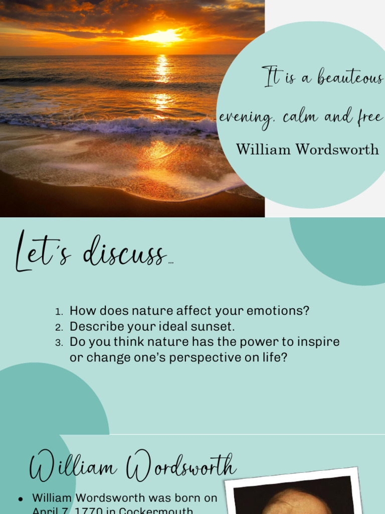 It Is A Beauteous Evening - Mrs B-1 | PDF | William Wordsworth