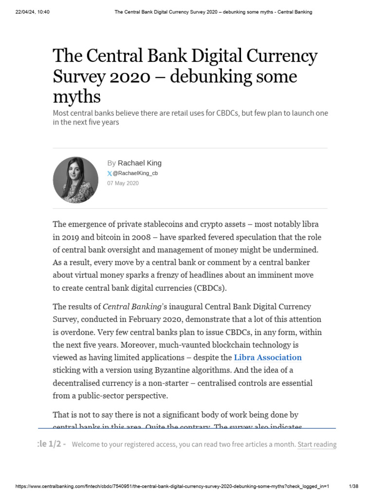The Central Bank Digital Currency Survey 2020 - Debunking Some Myths - Central Banking | PDF ...