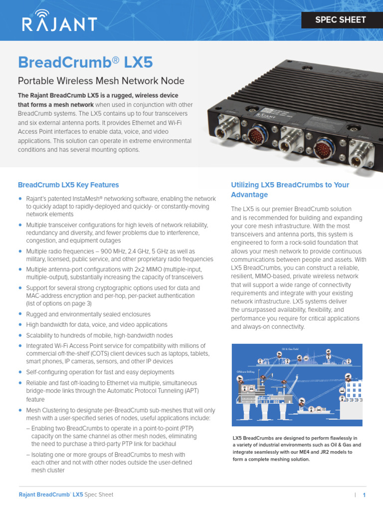 Rajant BreadCrumb LX5 Data Sheet | PDF | Computer Network | Wireless ...