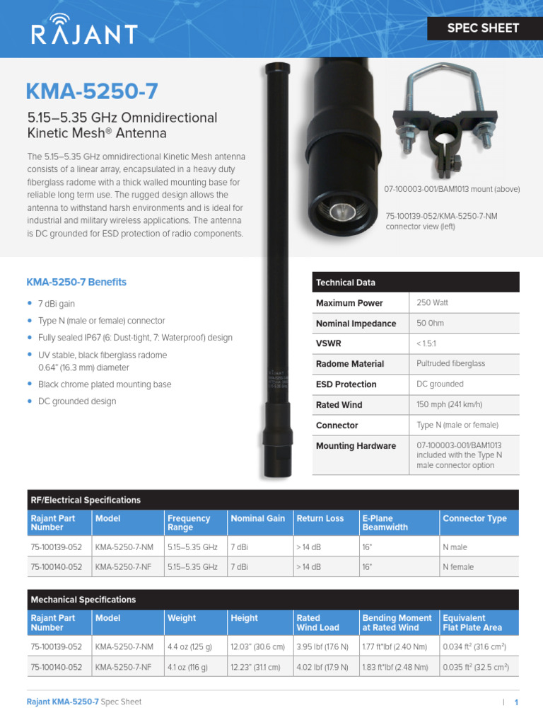 Rajant SpecSheet-KMA 5250 7 r2 | PDF | Antenna (Radio) | Electricity