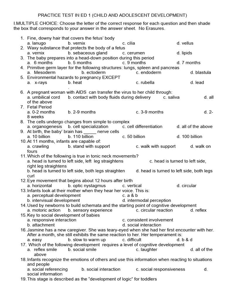 Child and Adolescent Development Test | PDF | Human Development ...