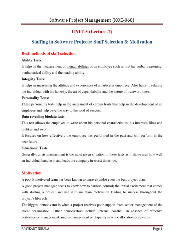 Software Project Management Unit-5 - 2 | PDF | Project Management | Motivational