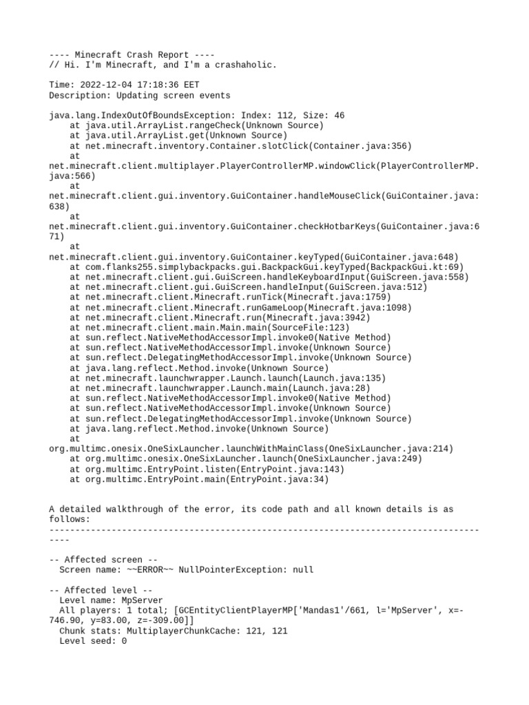 Minecraft Crash Report Analysis | PDF | Computer Science | Computer Programming