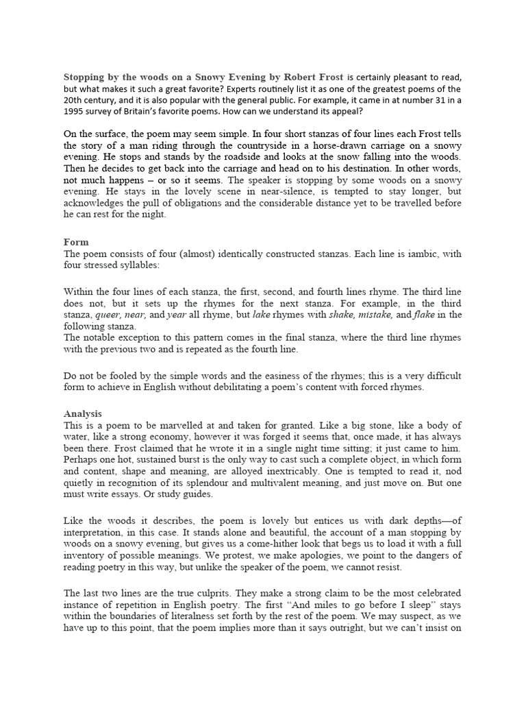 Analysis of Frost's "Stopping by Woods" | PDF | Poetry | Rhyme