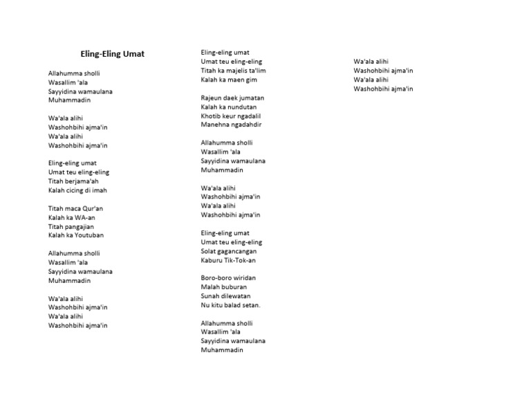 Nadhom Sunda Eling-Eling Umat - Cepot | PDF