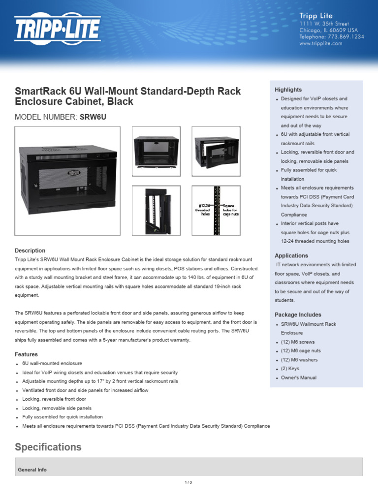 SRW6U Tripp Lite Datasheet 415709111480651482132 | PDF | Equipment ...