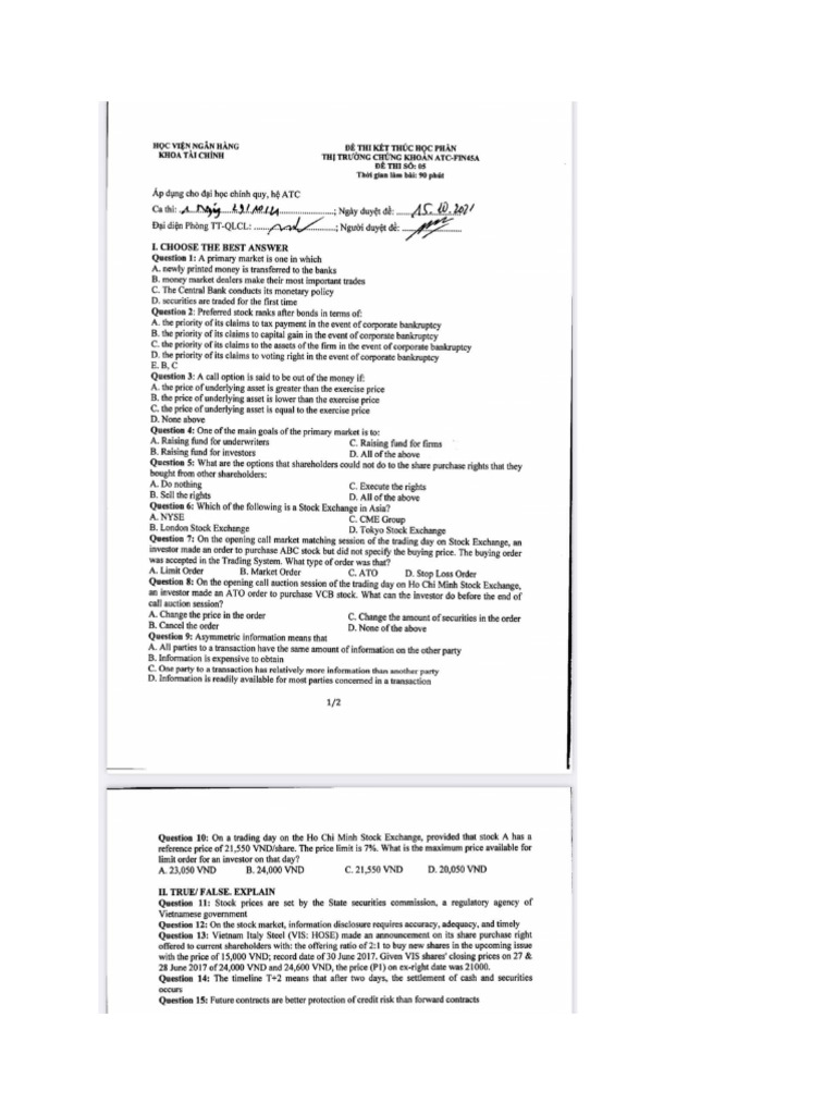 ĐỀ TTCK TỔNG HỢP | PDF