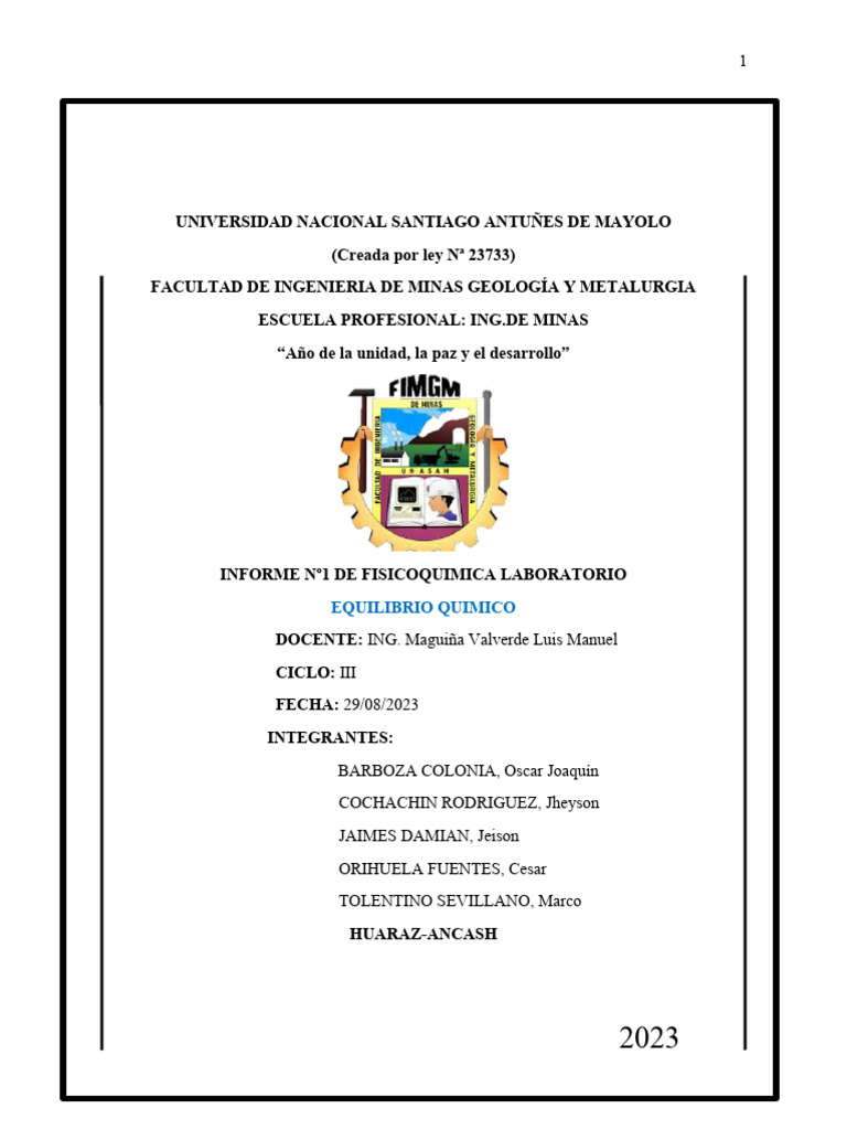 Informe de Laboratorio Nº3 EQ | PDF | Equilibrio químico | Termodinámica