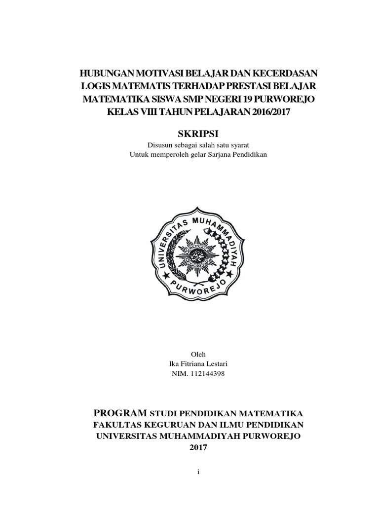 Hubungan Motivasi Belajar Dan Kecerdasan Logis Matematis Terhadap Prestasi Belajar Matematika ...