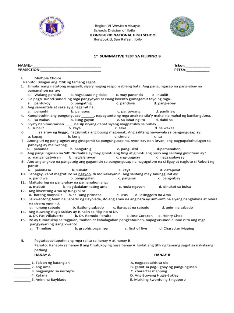 1st Summative 9 | PDF