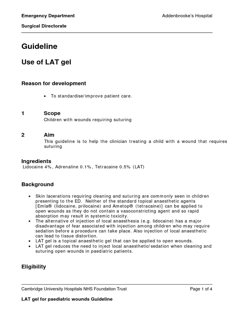 LAT Gel Guideline 1 | PDF | Wound | Anesthesia