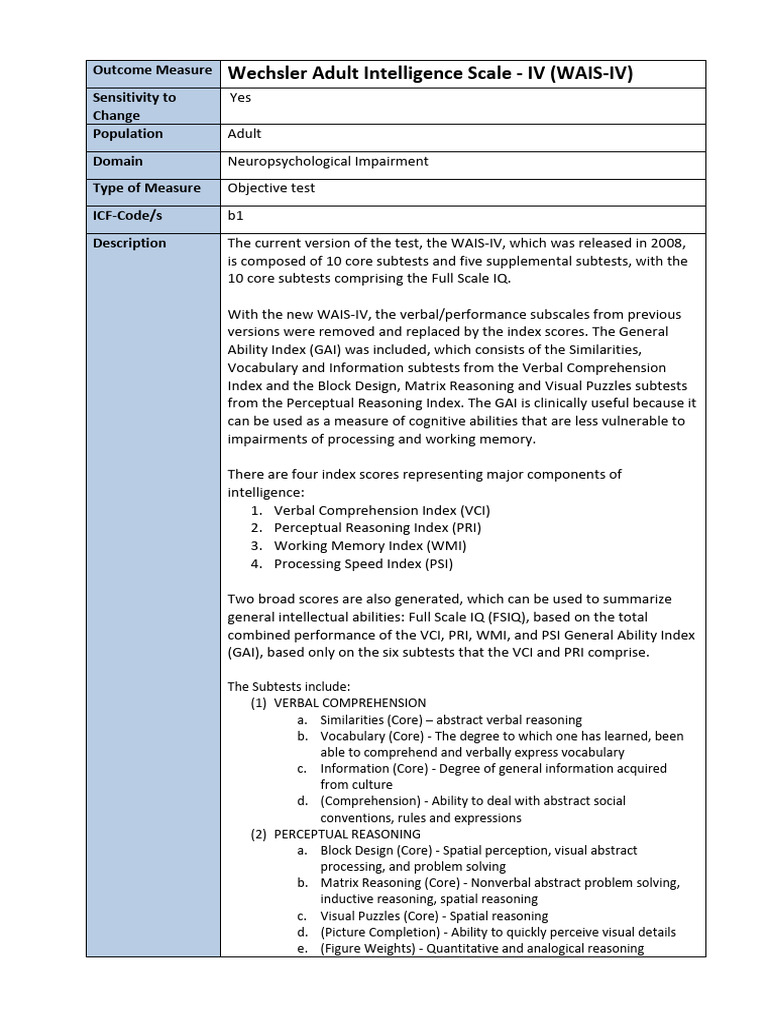 Website Wais IV | PDF | Wechsler Adult Intelligence Scale | Cognitive Science