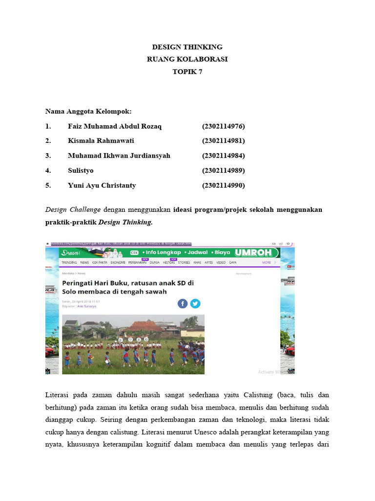 DESIGN THINKING ruang kolaborasi Topik 7 | PDF