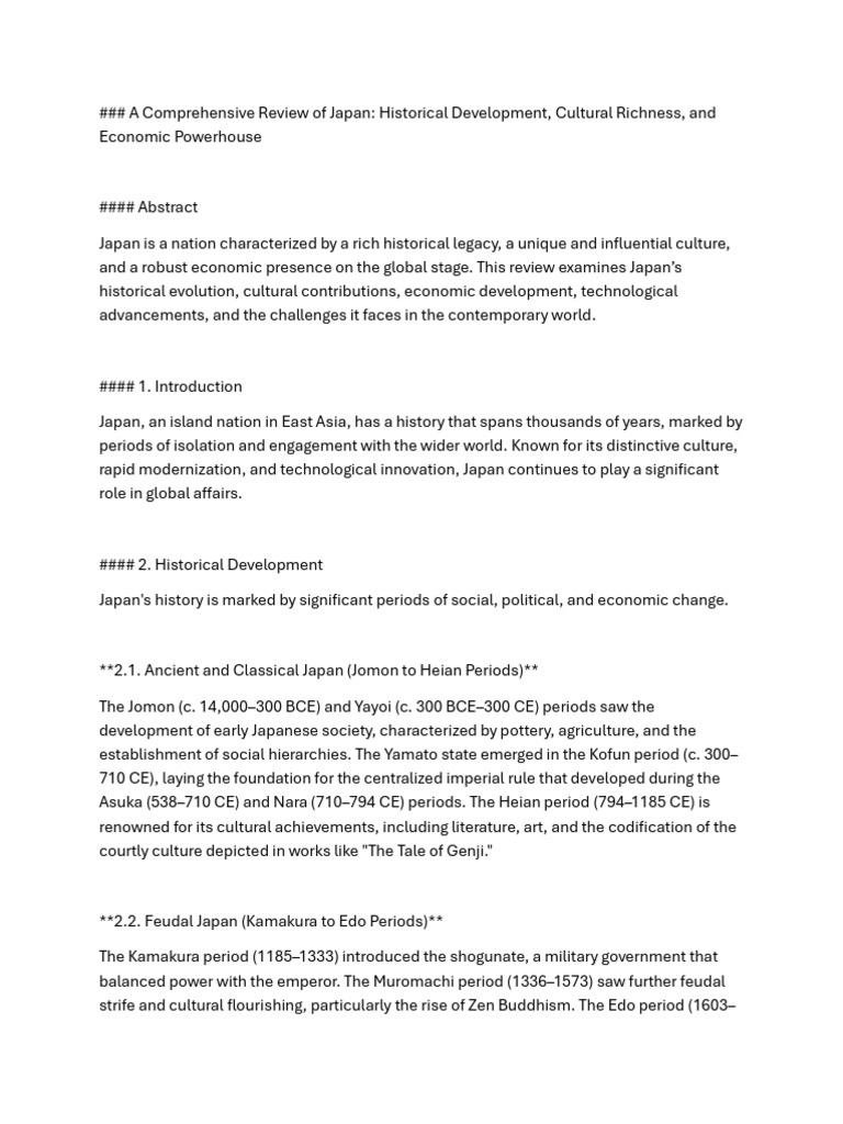 Japan Historical Development, Cultural Richness, and Economic ...