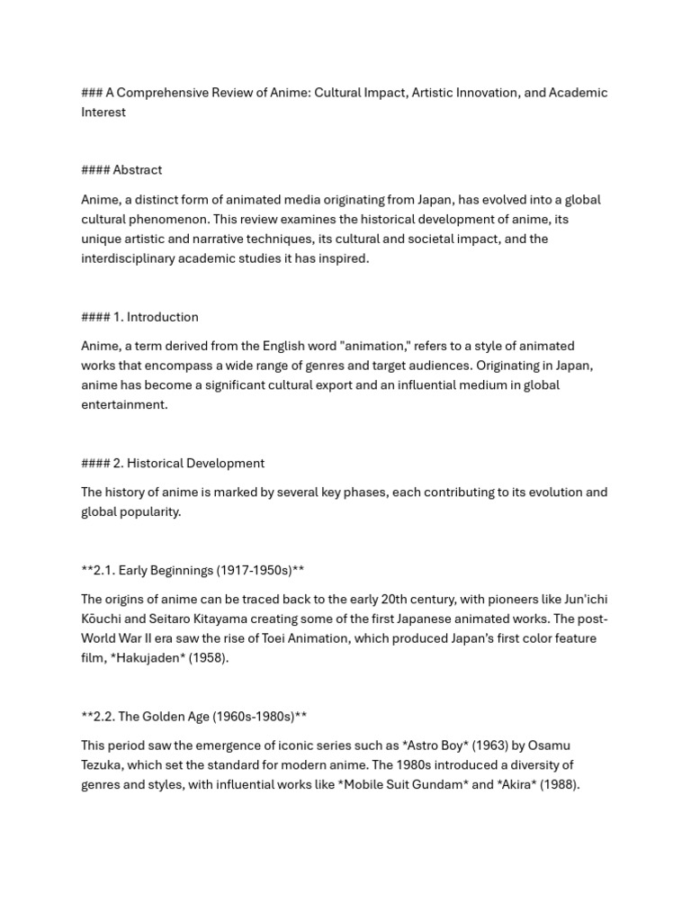 Anime Cultural Impact, Artistic Innovation, and Academic Interest | PDF ...