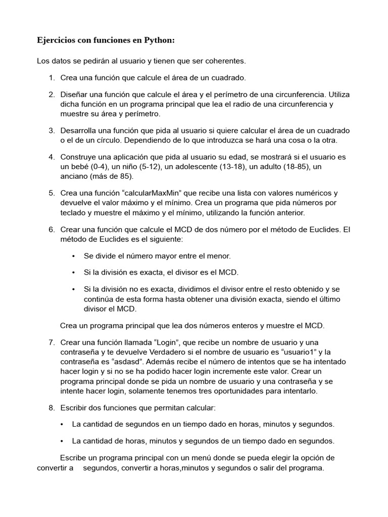 Ejercicios de funciones en Python | PDF | División (Matemáticas ...