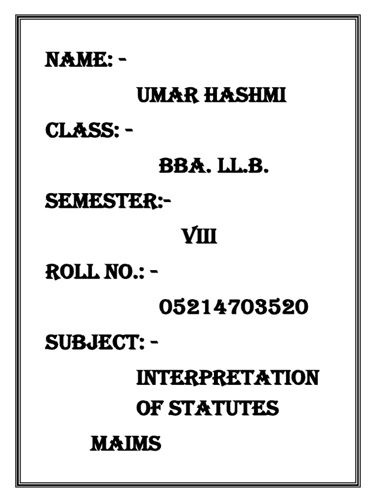 Umar Hashmi IOS Assignment | PDF | Plain Meaning Rule | Statutory Interpretation