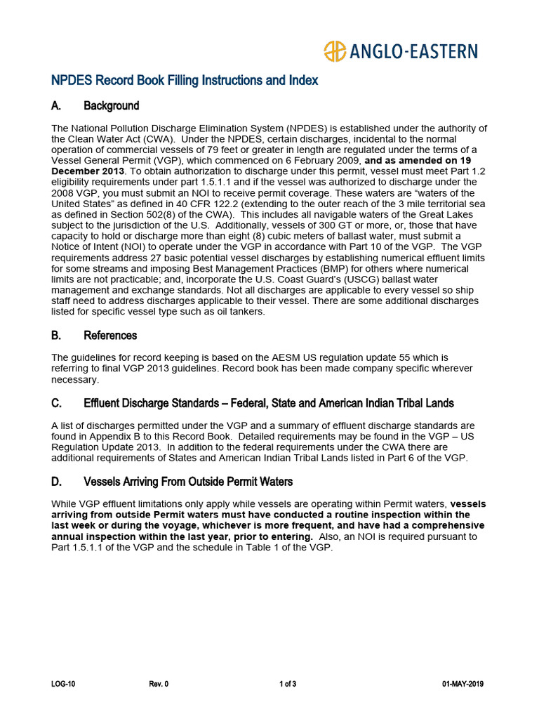 00 NPDES record book filling instructions and Index | PDF | Clean Water ...