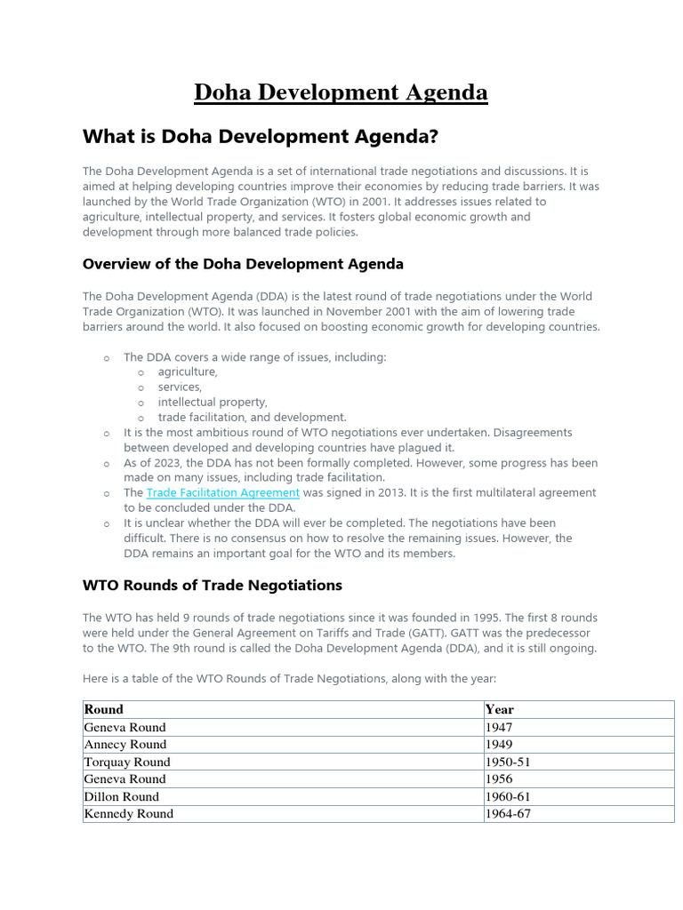 Doha Development Agenda | PDF | Doha Development Round | World Trade ...