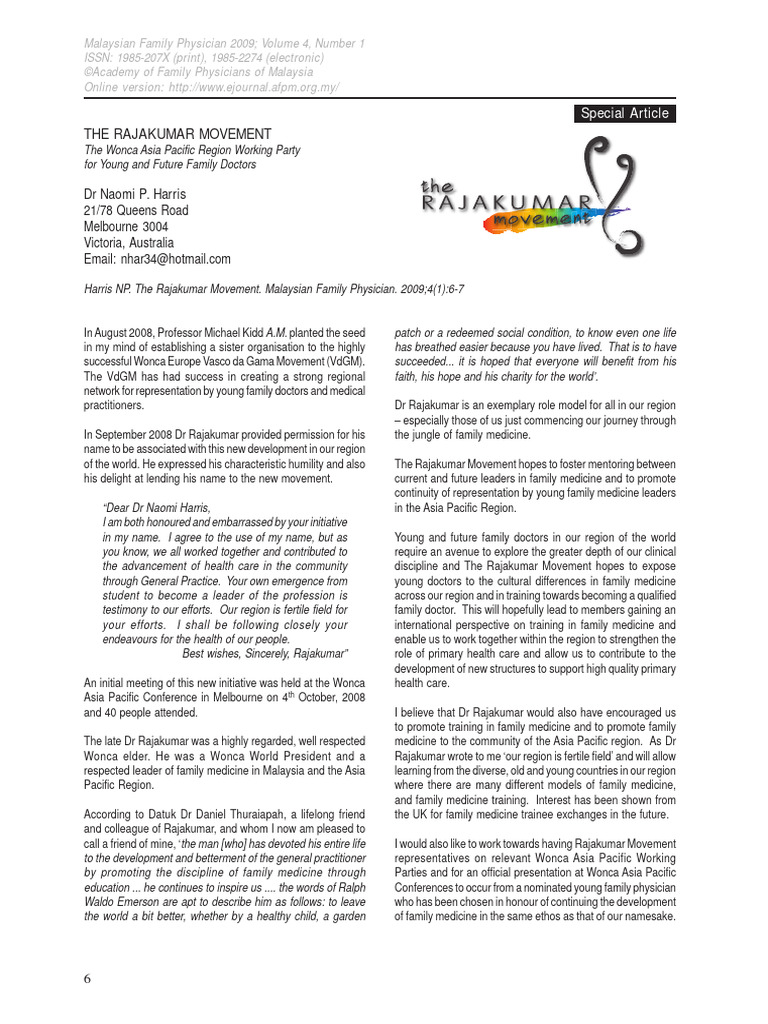 The Rajakumar Movement in Family Medicine | PDF | Family Medicine ...