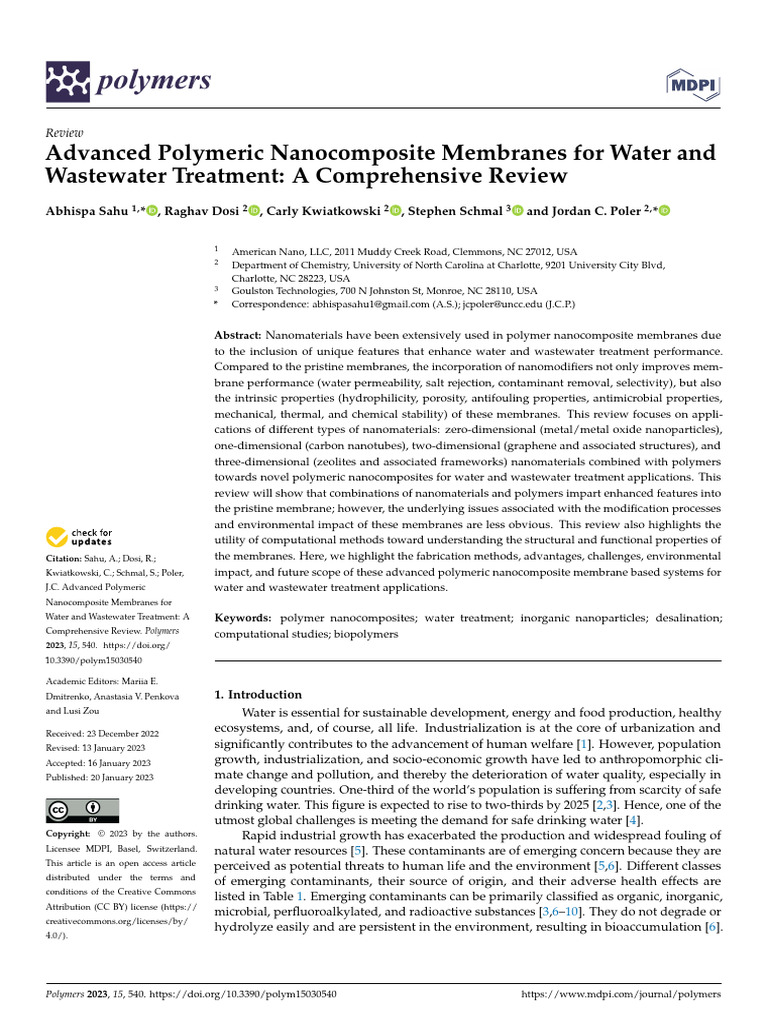 Polymers 15 00540 v2 | PDF | Membrane | Nanocomposite