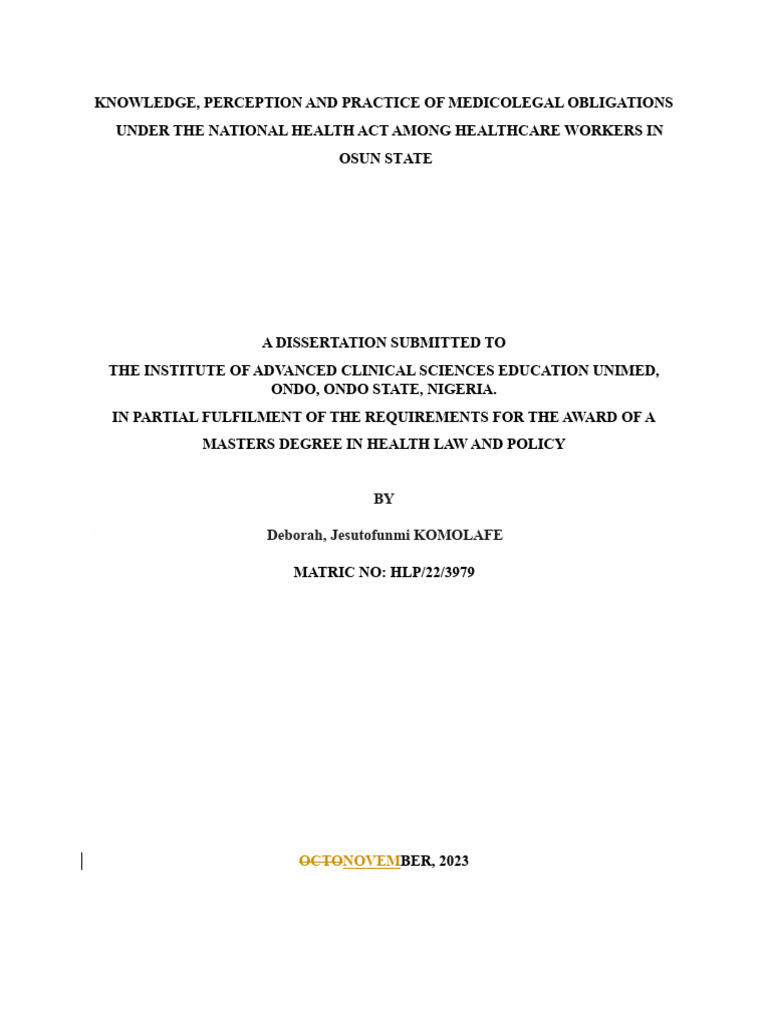 Komolafe Deborah's Dissertation | PDF | Health Care | Health Professional