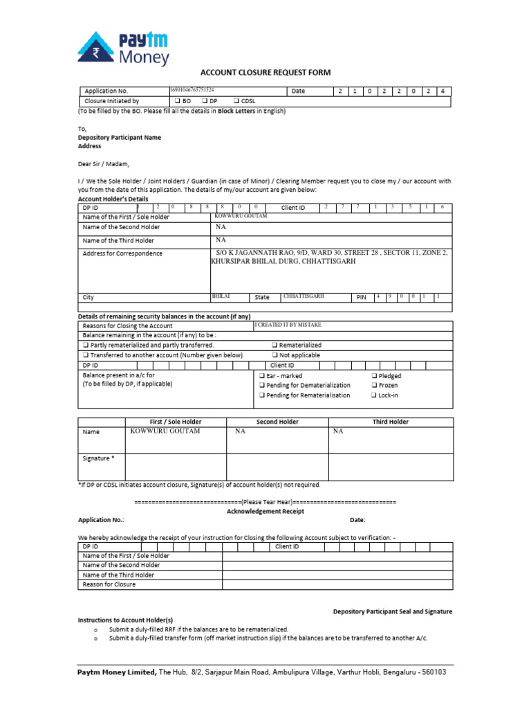 Account Closure Request Form | PDF