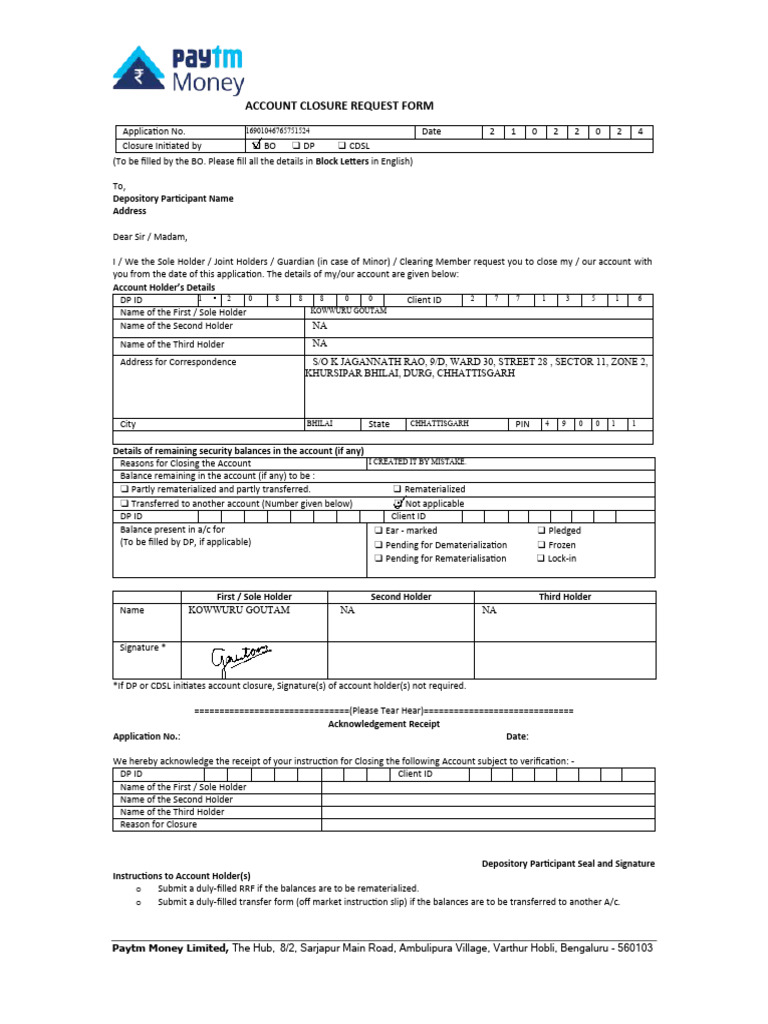 Account Closure Request Form (10) | PDF