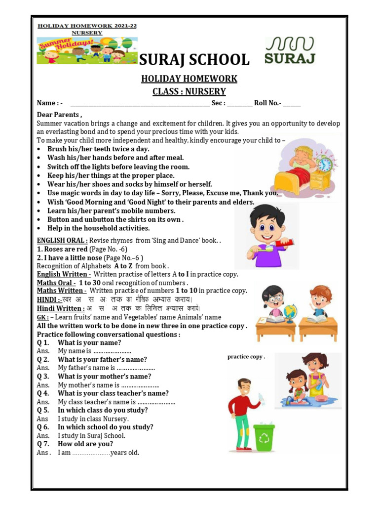 Summer Holiday Homework Nursery | PDF