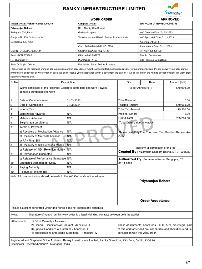 Ramky Infrastructure Limited: Approved | PDF | Expense | Payments