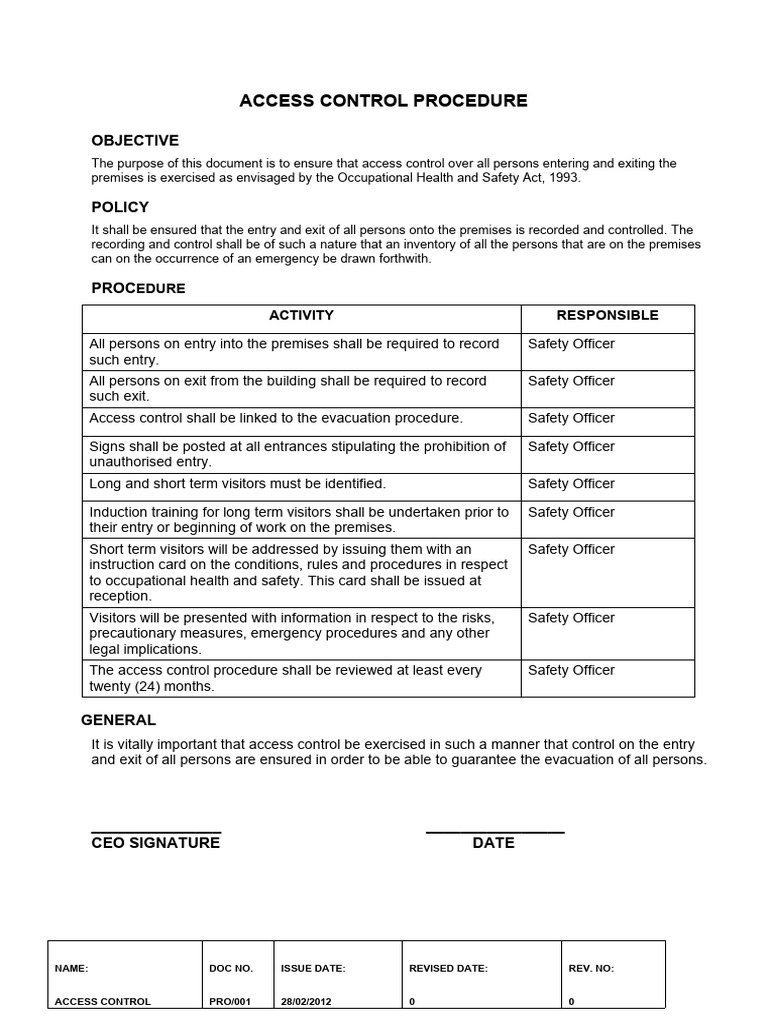001access Control Procedure | PDF | Safety | Justice