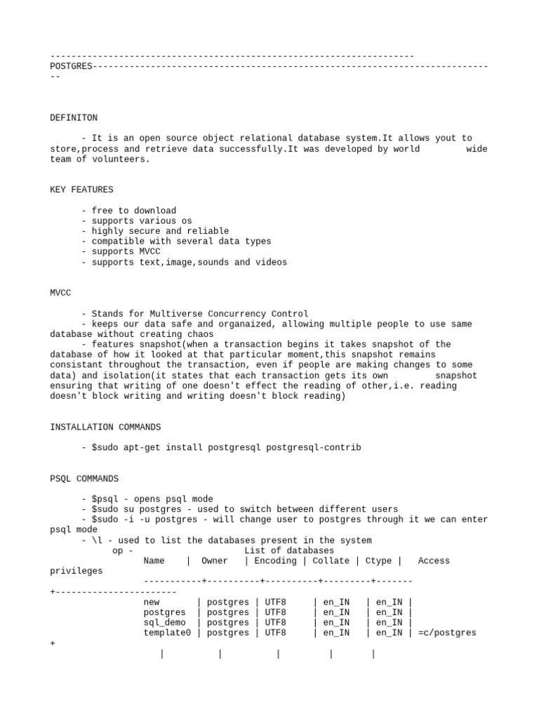 Postgres Notes | PDF | Database Index | Database Transaction Postgres Notes | PDF | Database Index | Database Transaction