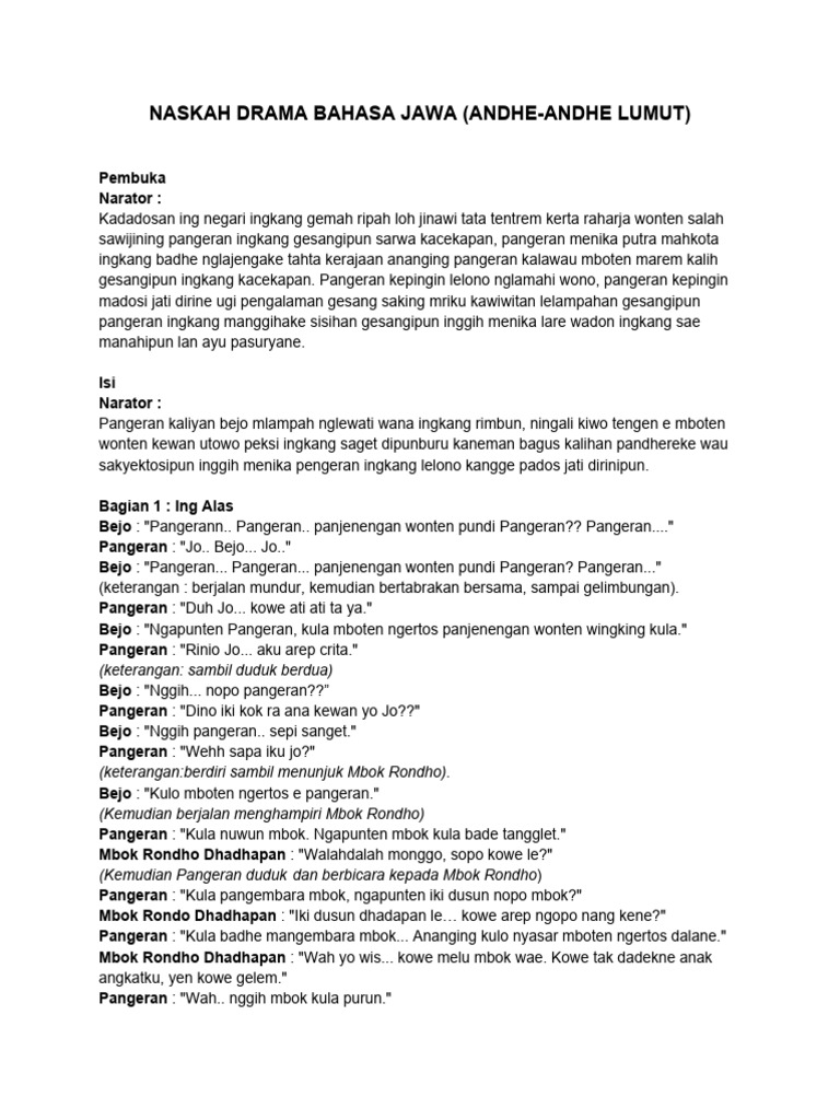 Naskah Drama Bahasa Jawa (Andhe-Andhe Lumut) | PDF