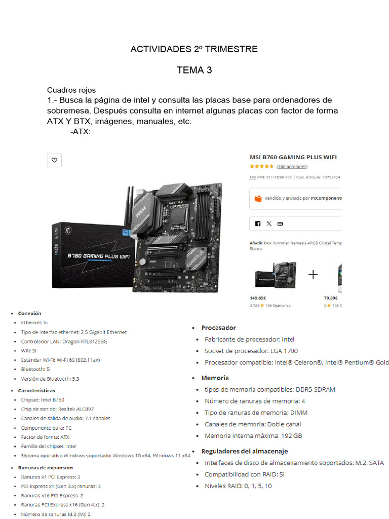 Actividades Montaje 2º Trimestre | PDF | Microprocesador | Hardware de la computadora