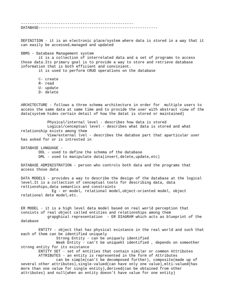 Database Notes Pdf Databases Data Model