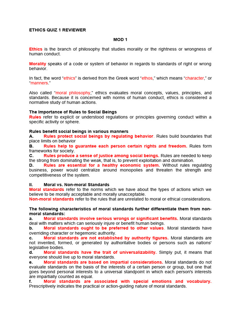 Ethics Quiz 1 Reviewer Pdf Morality Social Psychology