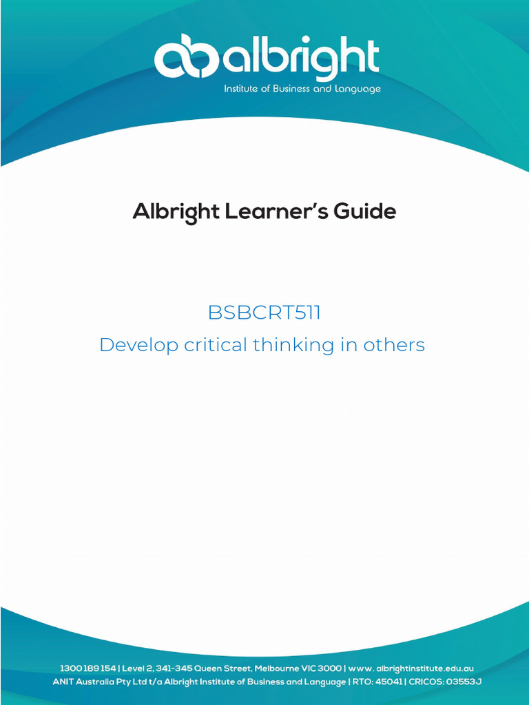 Learner GuideBSBCRT511-Learner Guide-V1.0 | PDF | Critical Thinking ...